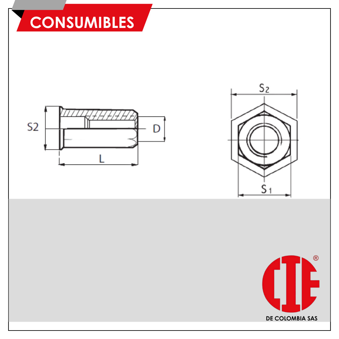 TUERCA REMACHABLE HEXAGONAL SIN ALA EN ACERO - CIE Compra en Linea
